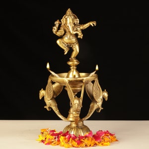 Brass Ganesha Oil Wick Lamp,ganapathi Deepam With Bell,ganesh Deepak ...