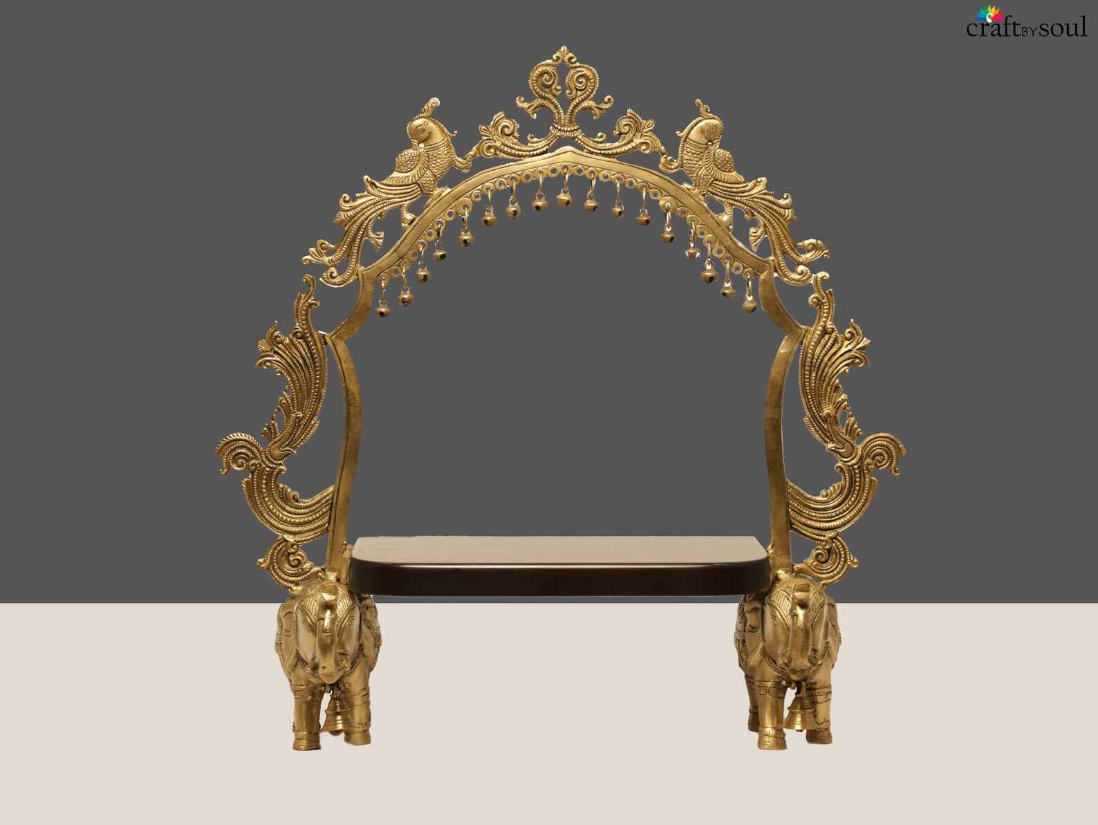 22" Kirtimukha Prabhavali on Two Elephants Stand,brass Temple With Wood ...