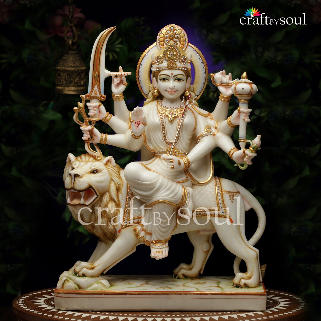 Buy Big Durga Statue in Marble,63 Cm Pure Marble Devi, Hand Painted ...
