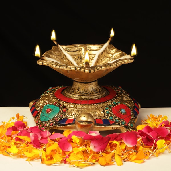 Brass Deepam With Stone - Etsy