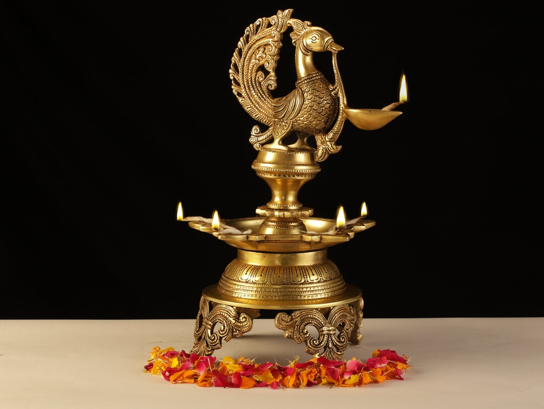 Brass Peacock Diya, 36cm Brass Appam Deepam,brass Deepak Stand for ...