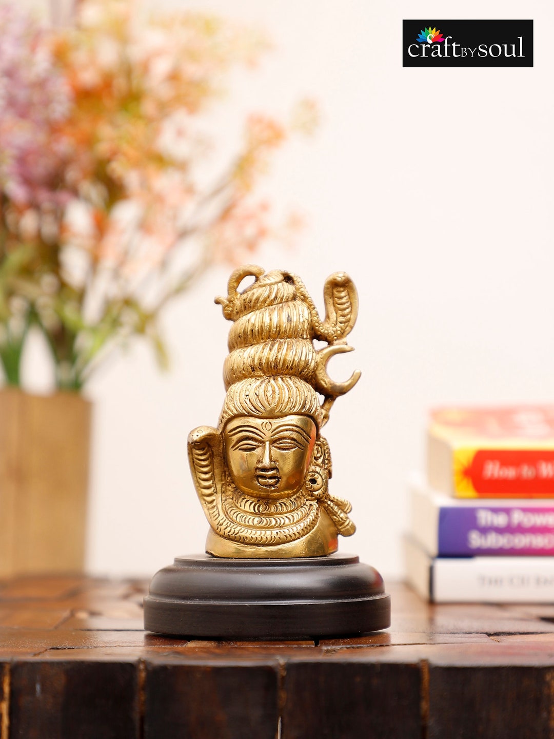 Brass Shiva Head Statue With Wooden Base, 12cm Shiv Bust,brass ...