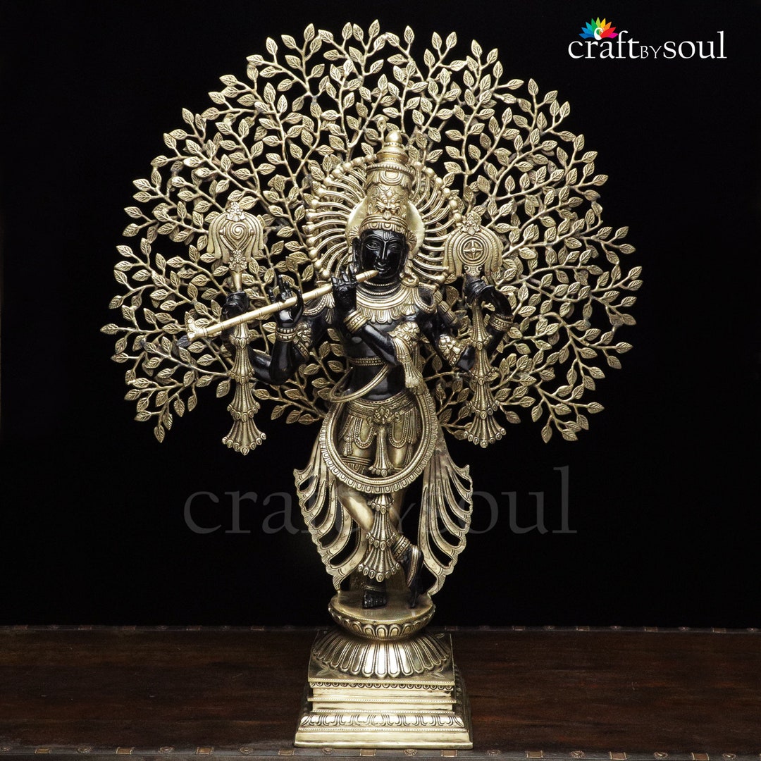 Big Krishna Statue With Brass Tree, Krishna With Kalpvriksh, Brass ...