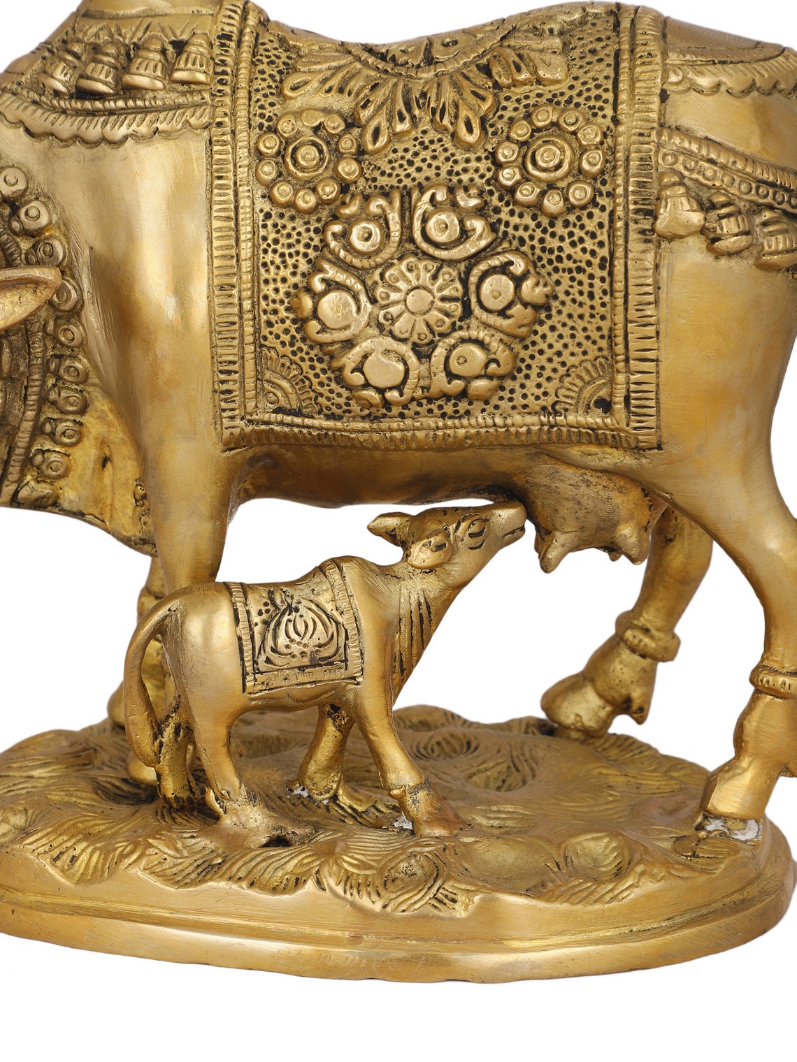 17 Cm Kamdhenu Cow With Calf Pure Brass God Figure Home Decor - Etsy