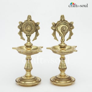 Brass Shankh Chakra Diya, Brass Appam Deepam,brass Deepak 9 Inch for ...