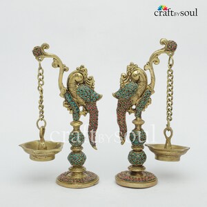 Brass Peacock Diya Stand,brass Appam Deepam,brass Deepak 9 Inch for ...