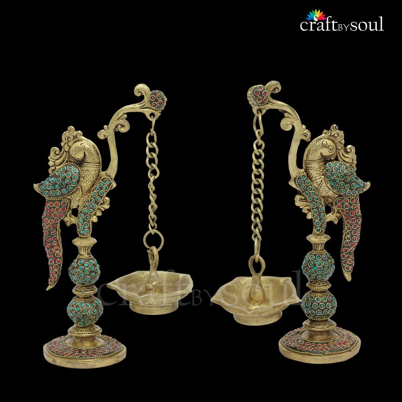 Brass Peacock Diya Stand,brass Appam Deepam,brass Deepak 9 Inch for ...
