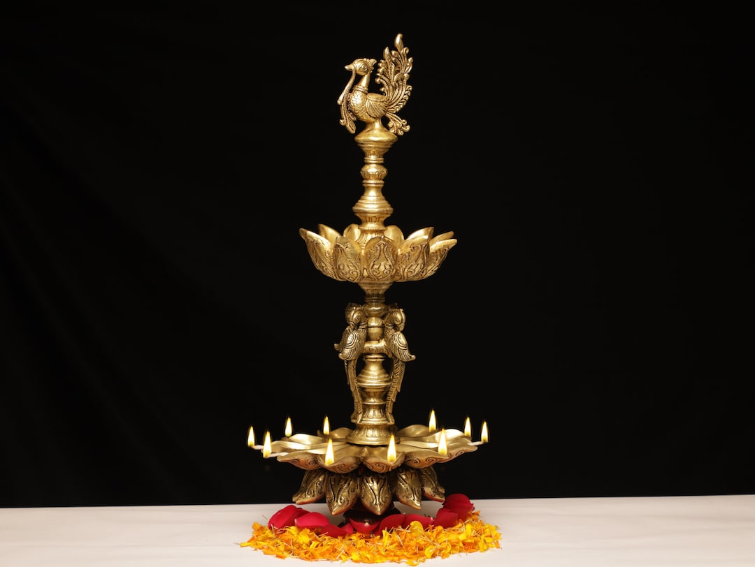 Brass Peacock Diya Stand,brass Appam Deepam,brass Deepak 21inch for ...