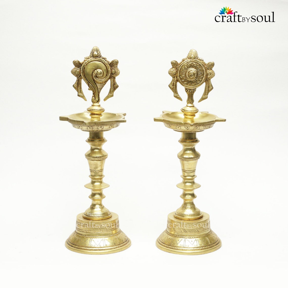 Brass Shankh Chakra Diya, Brass Appam Deepam,brass Deepak 30cm for ...