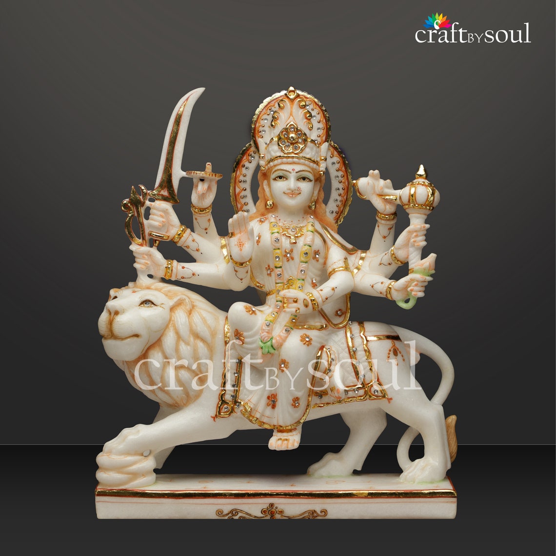 Big Durga Statue in Marble,38cm Pure Marble Devi, Hand Painted Marble ...