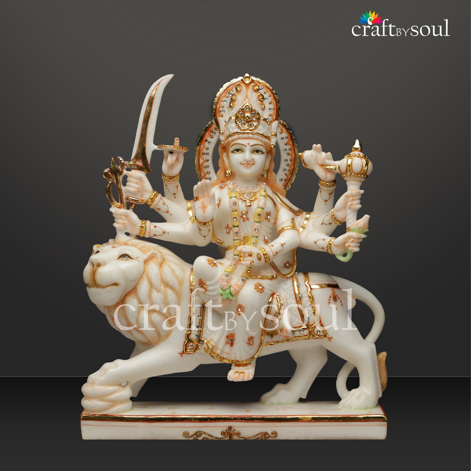 Big Durga Statue in Marble,38cm Pure Marble Devi, Hand Painted Marble ...