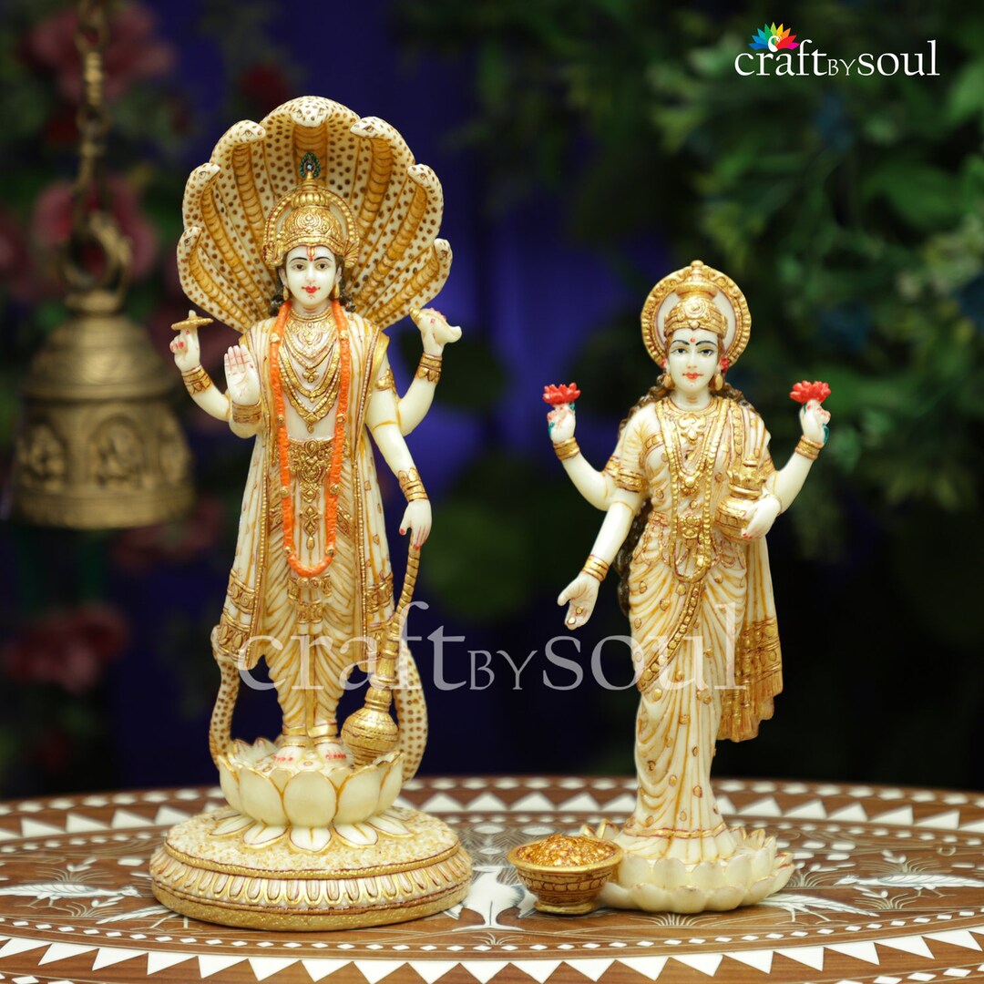 Lakshmi Narayan Idol,12" Resin Vishnu Laxmi Figurine, Laxmi Narayan ...