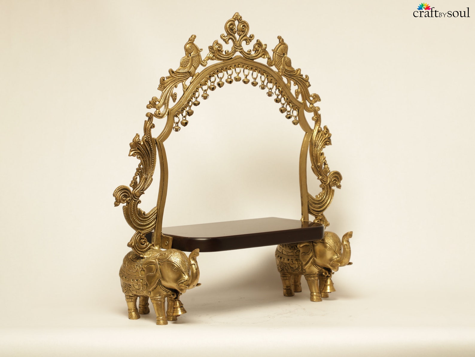 22" Kirtimukha Prabhavali on Two Elephants Stand,brass Temple With Wood ...
