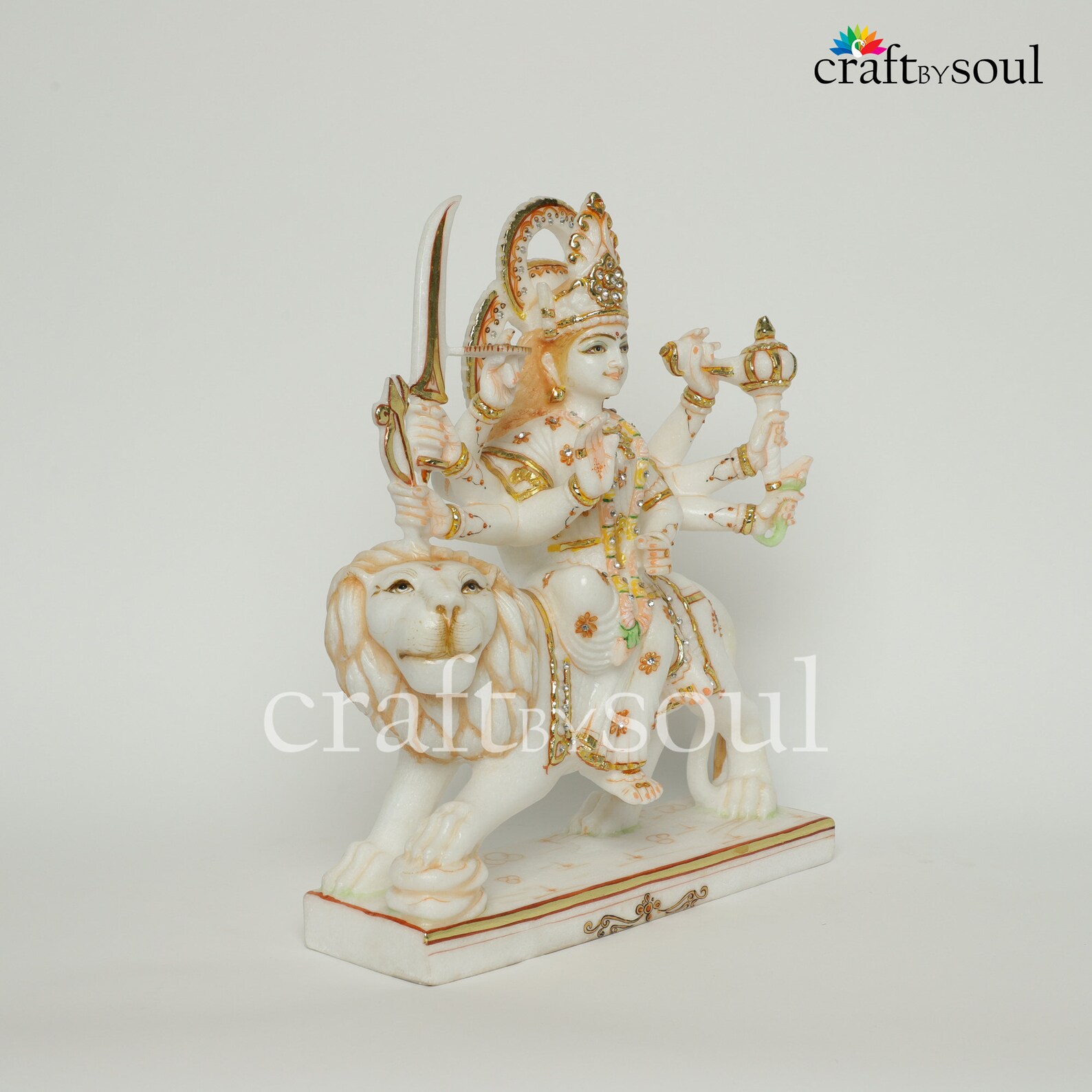 Big Durga Statue in Marble,38cm Pure Marble Devi, Hand Painted Marble ...