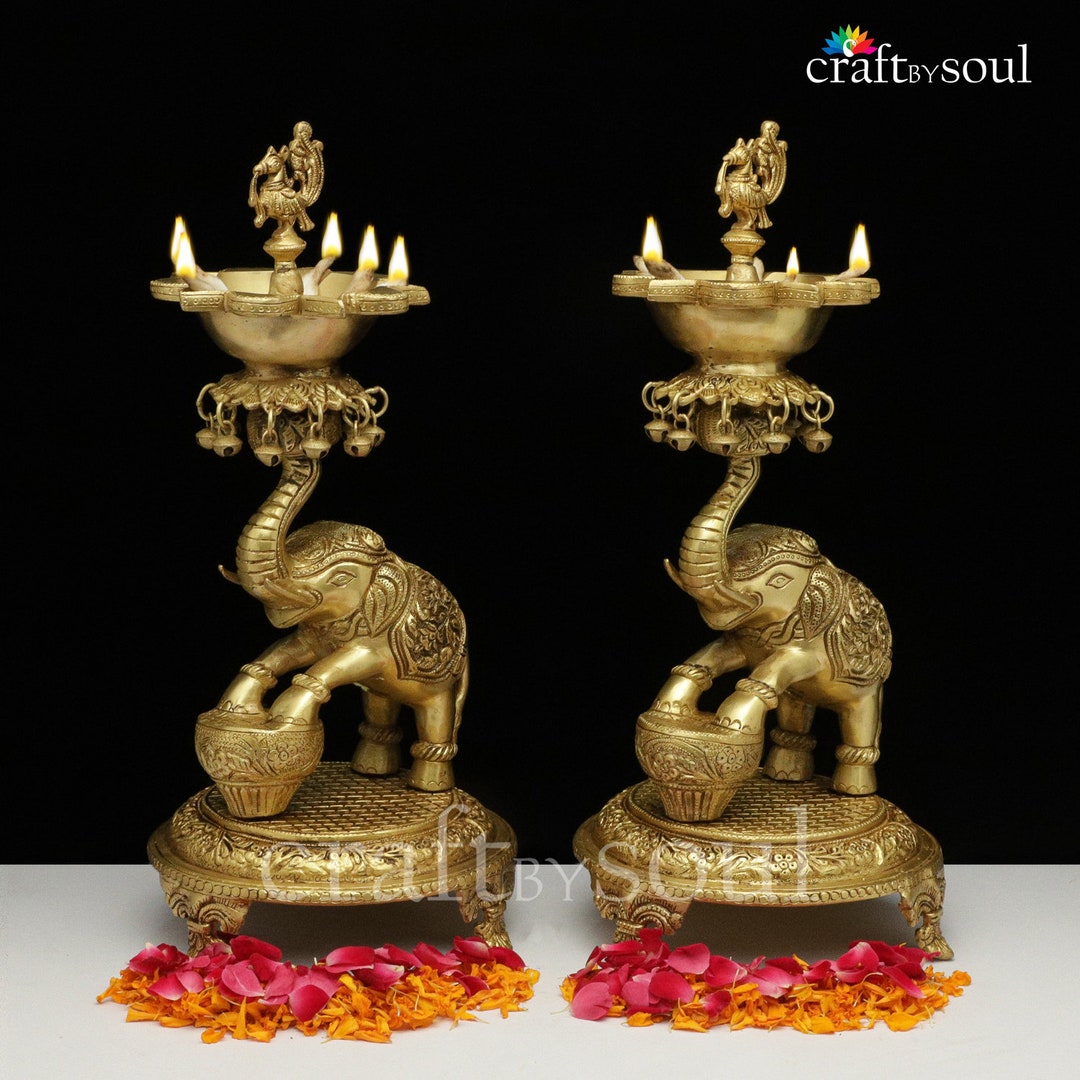 Traditional Brass Elephant Diya Intricate Design- Big Diya Stand Home ...
