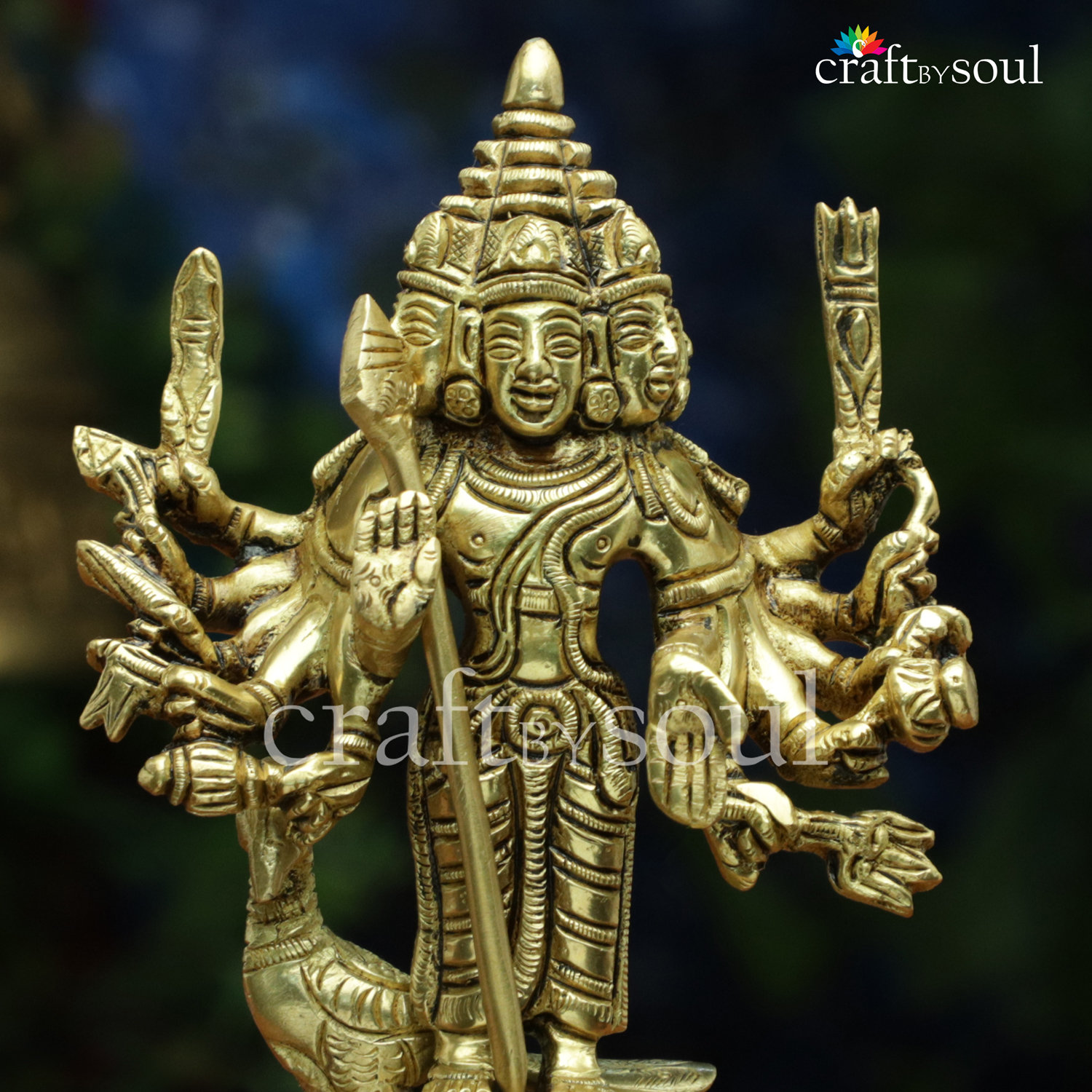 Six Headed Brass Lord Murugan Statue,16cm Small 6 Face Kartikeya Idol ...