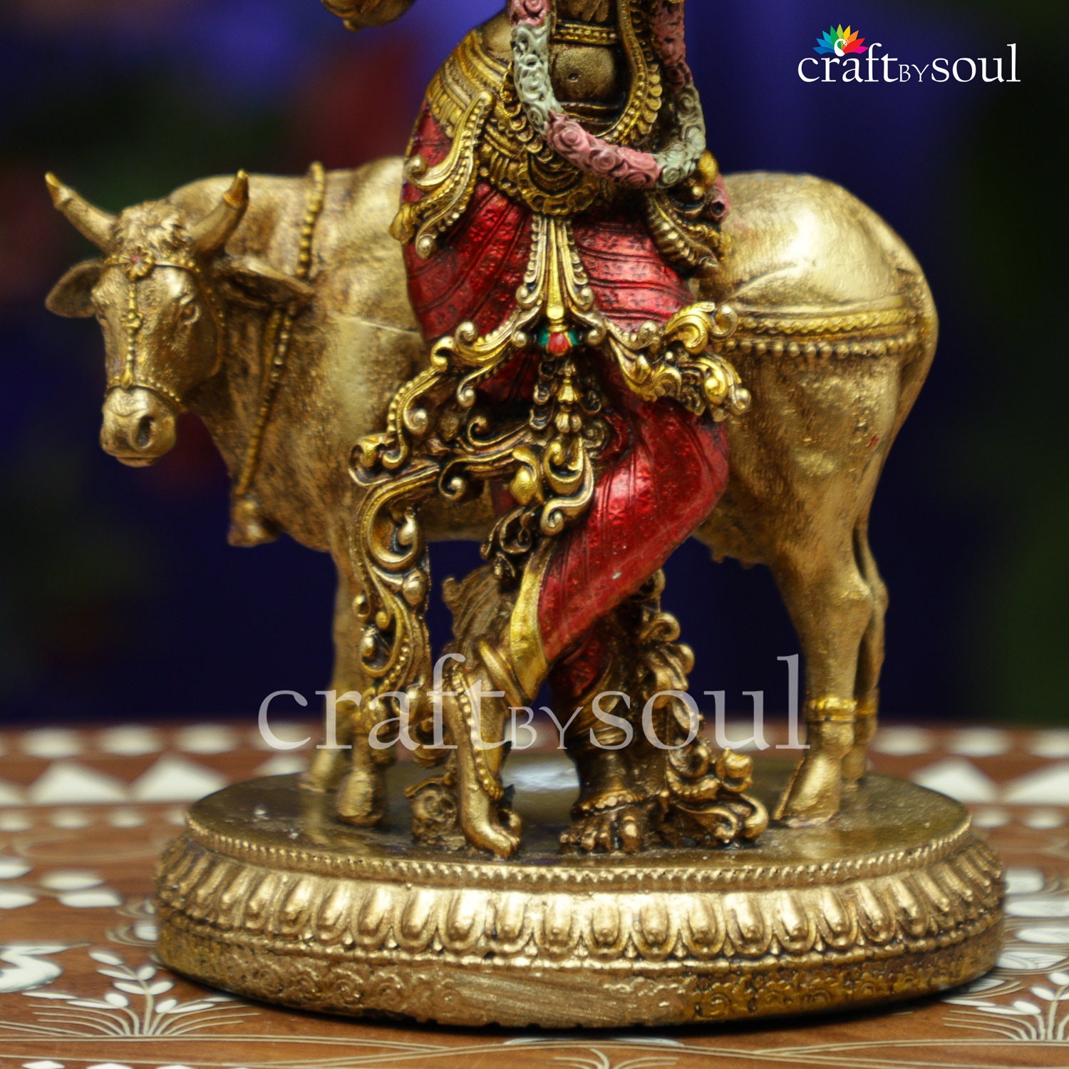 Krishna Statue With Cow Statue 26cm Hand Finished Cultured - Etsy