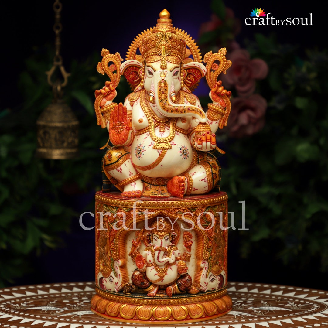 Ganesha Statue,46 Cm Ganesh Idol,cultured Marble Ganesha Figurine ...