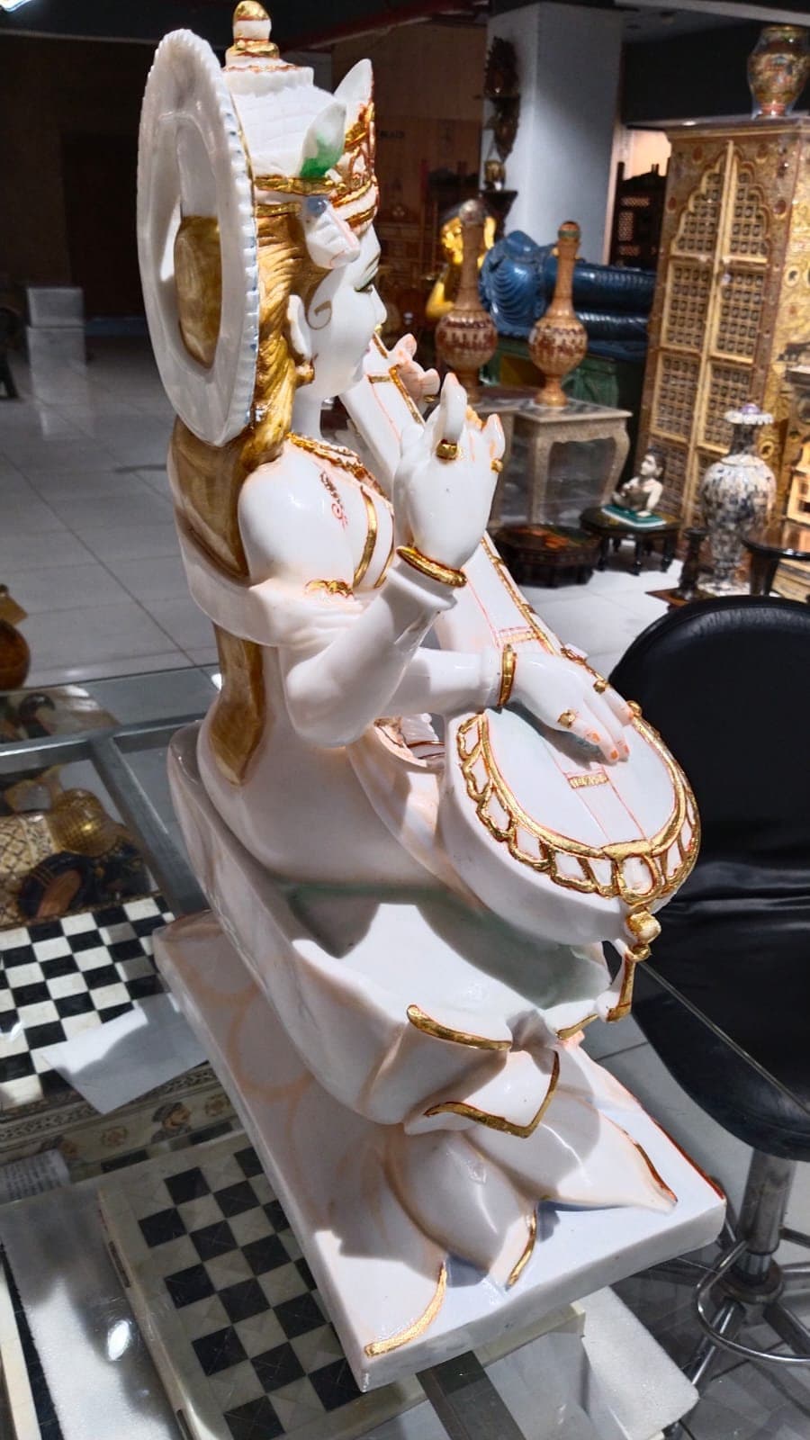 Saraswati Idol Large, 60 Cm Big Size Hand Painted Cultured Marble ...
