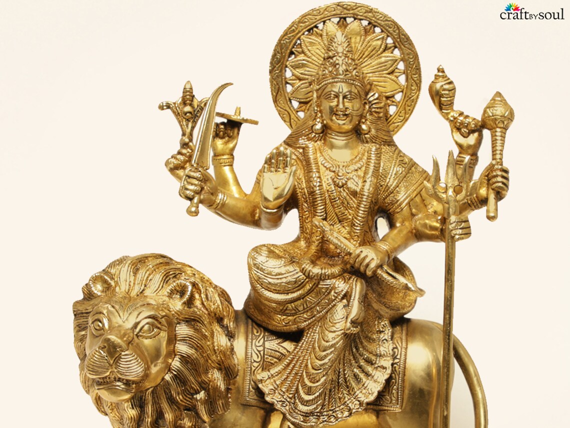 Maa Durga Statue16 Inch Brass Devihand Painted Marble - Etsy