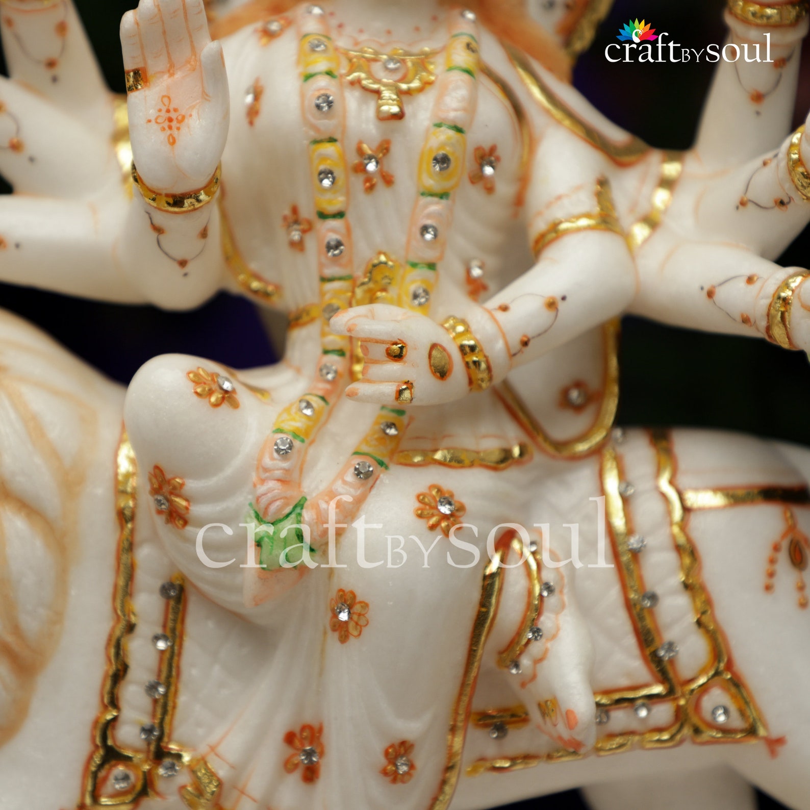 Big Durga Statue in Marble,38cm Pure Marble Devi, Hand Painted Marble ...