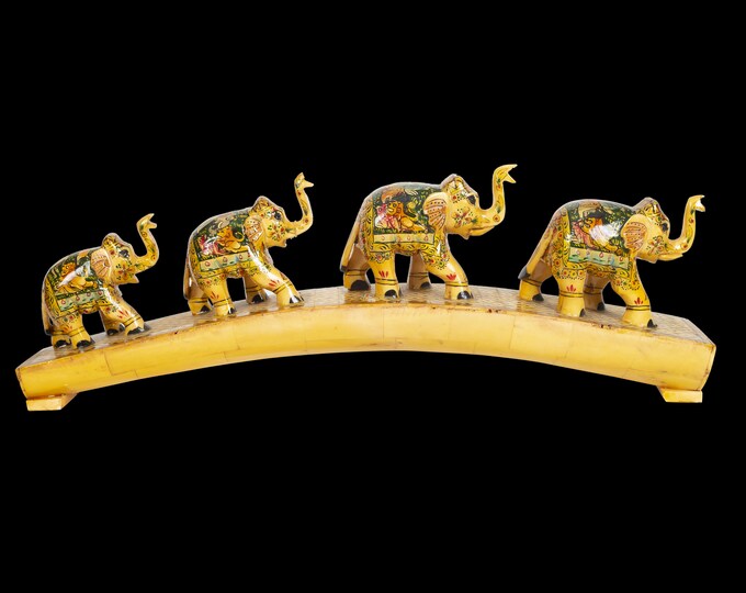 Carved Elephants Figurine Bridge for Home Decor, Elephant Lover, Hand ...
