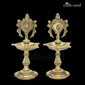Brass Shankh Chakra Diya, Brass Appam Deepam,brass Deepak 9 Inch for ...