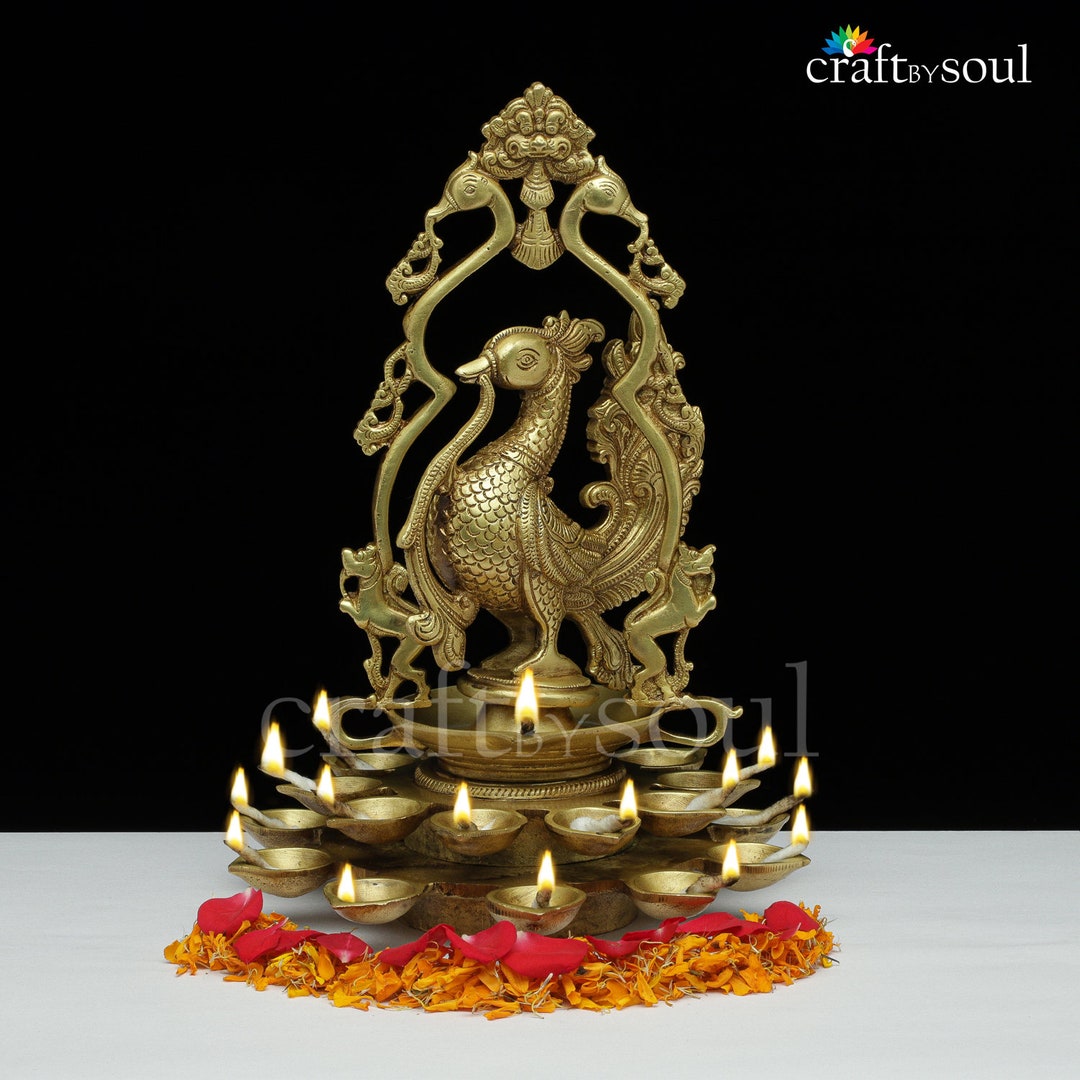 Brass Peacock Diya Stand,brass Appam Deepam,brass Deepak 14inch for ...