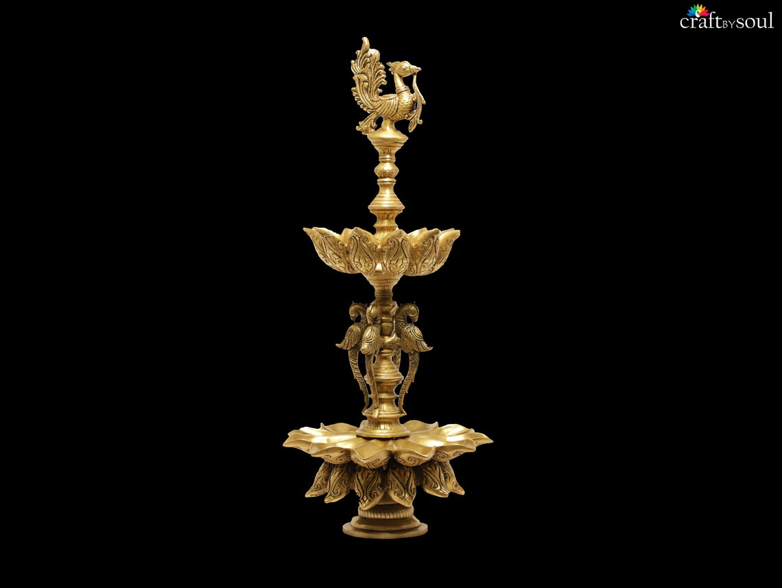 Brass Peacock Diya Stand,brass Appam Deepam,brass Deepak 21inch for ...