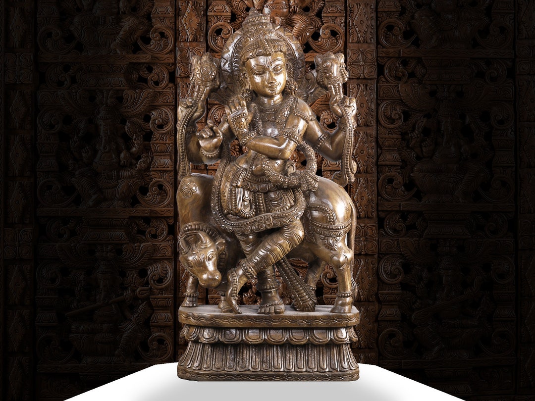 Lord Krishna Statue in Wood,94cm Wooden Krishna Idol,figurine for ...