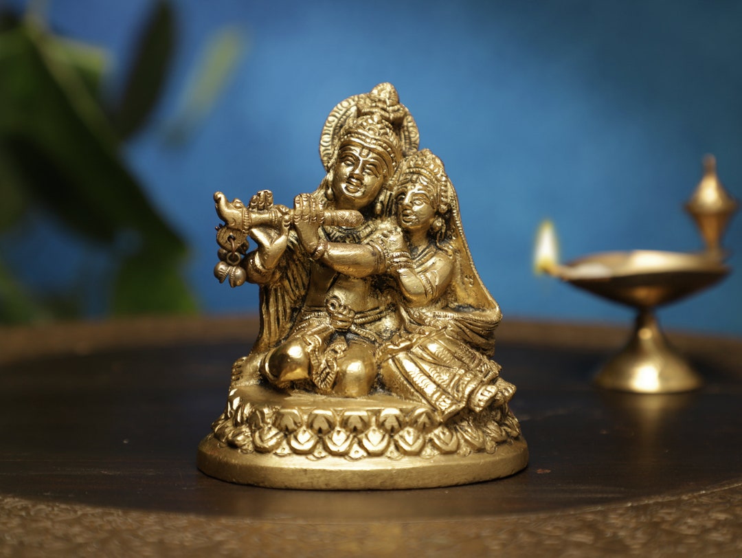 Krishna Statue in Brass,4 Inch Small Size Radha Krishna Brass Idol ...