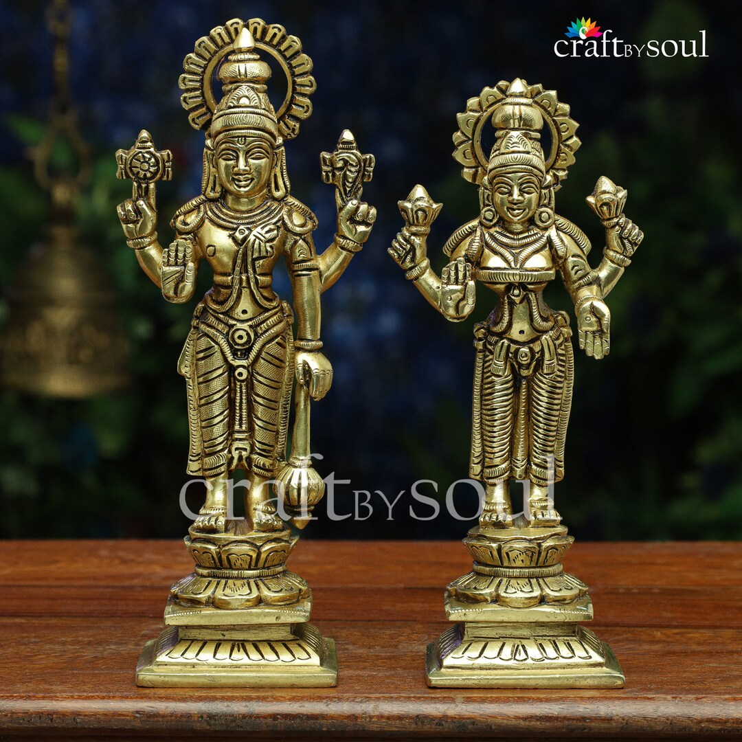 Lakshmi Narayan Idol,18cm Brass Vishnu Laxmi Figurine, Laxmi Narayan ...