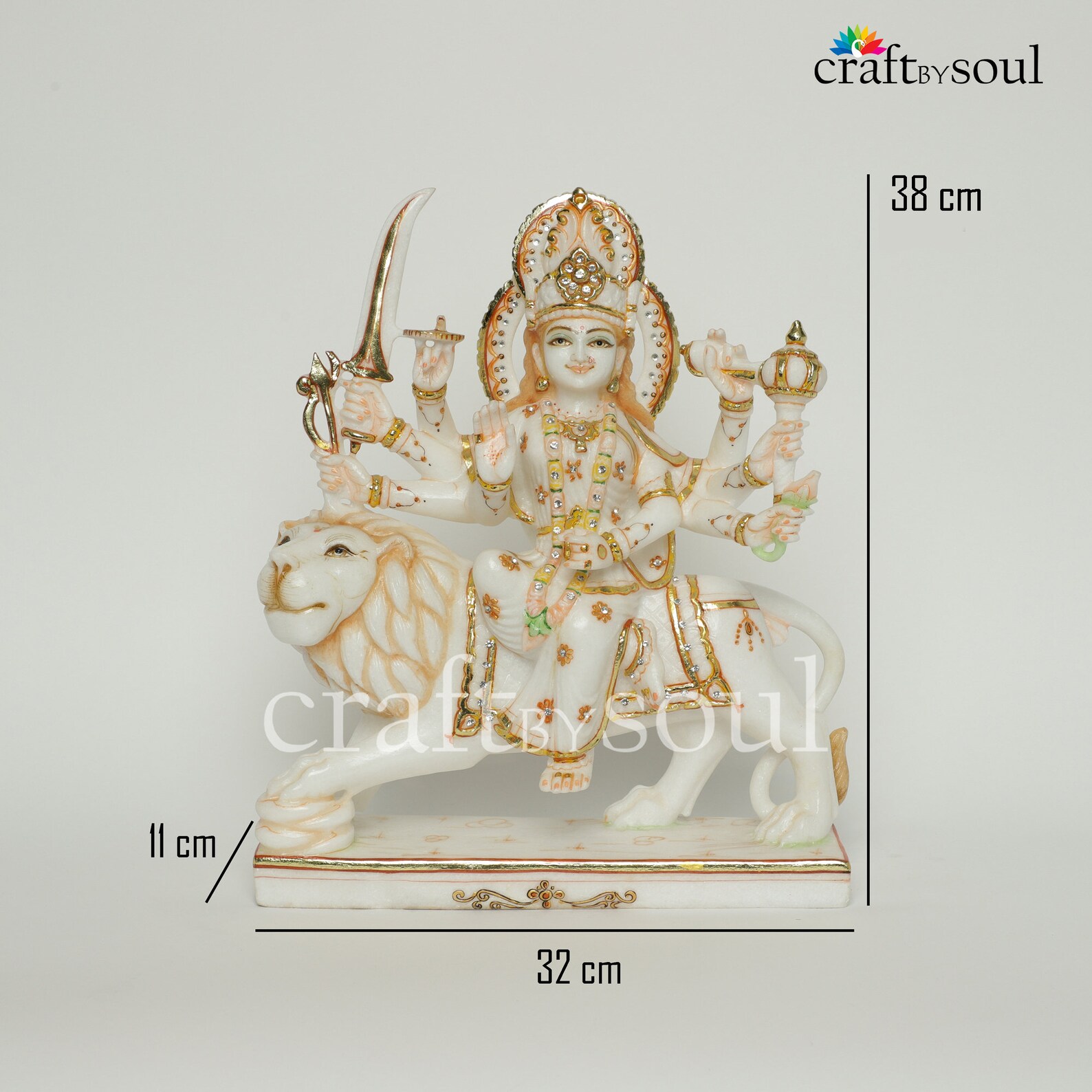 Big Durga Statue in Marble,38cm Pure Marble Devi, Hand Painted Marble ...