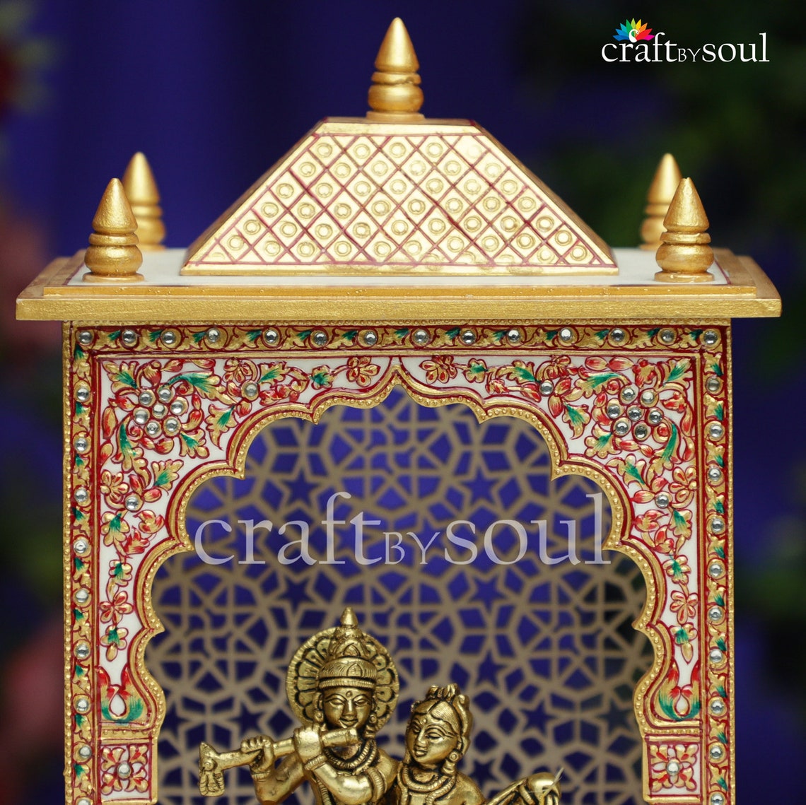 Temple in Cultured Marble, Hand Painted 29CM Tall Hindu Mandir, Temple ...
