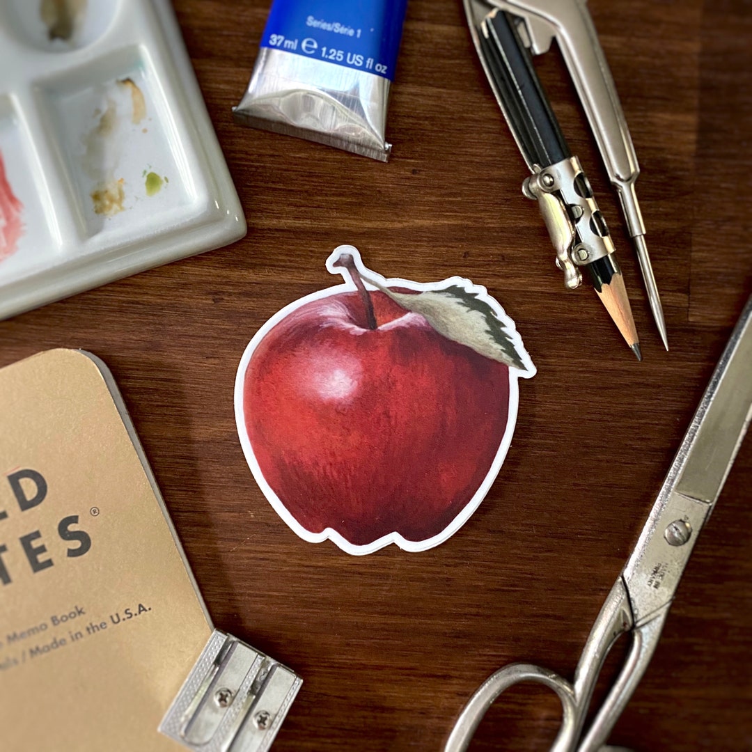 Red Apple Vinyl Sticker - Waterproof Fruit Water Bottle Label - Etsy