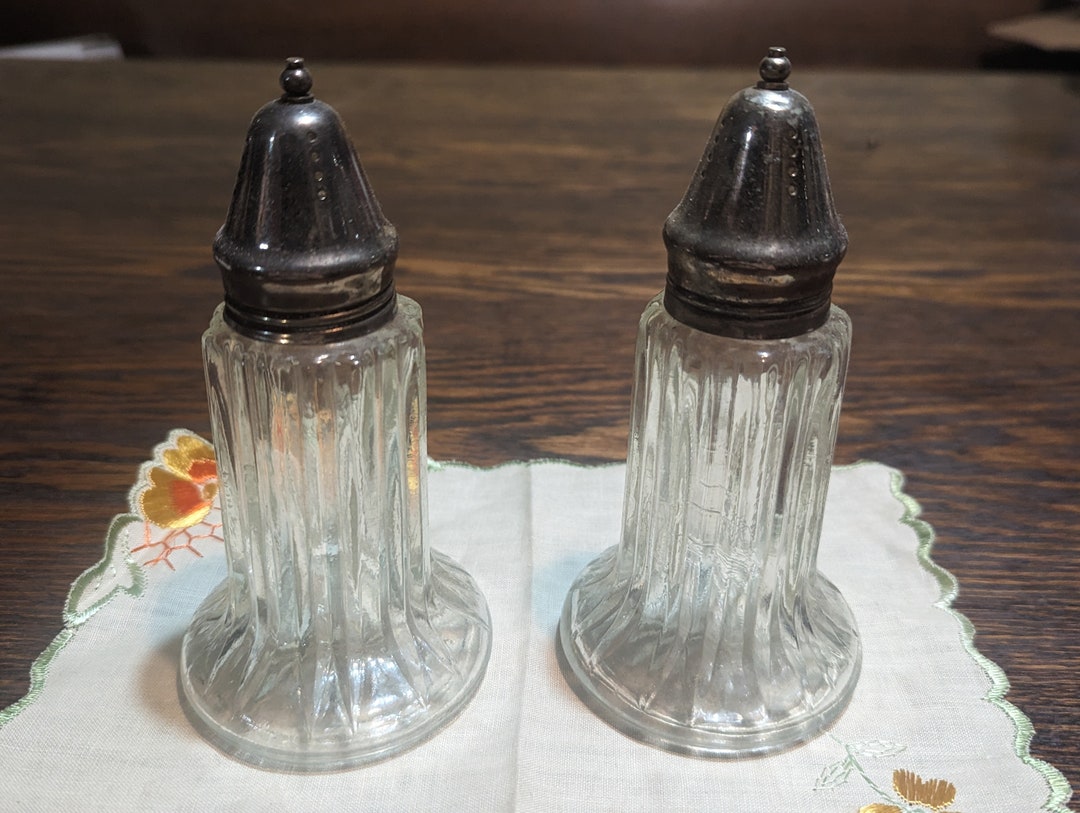 Vintage Silver Top and Glass Salt and Pepper Shakers Set of 2 - Etsy