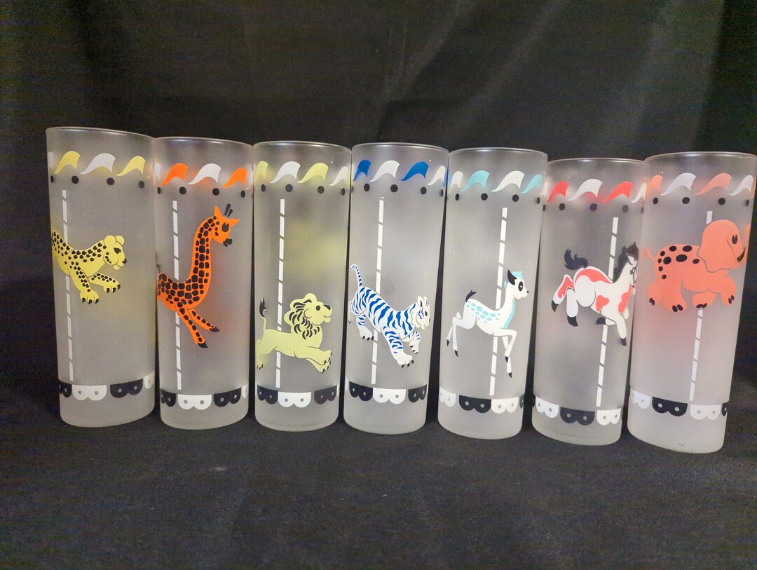 Vintage Libby Carousel Mary Go Round Circus Animals Frosted - Etsy