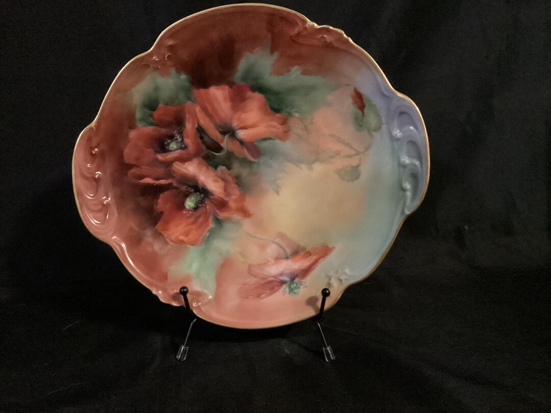 Rare Stunning D&C Limoges 10” Plate Red Poppies Gold Rim - Etsy