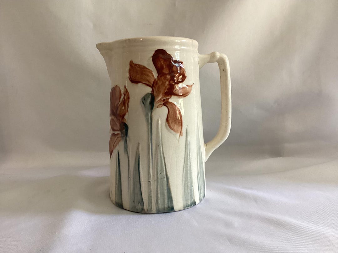 Antique Wheeling Pottery Vase Red Iris Stoneware Pitcher 7” High 180 ...
