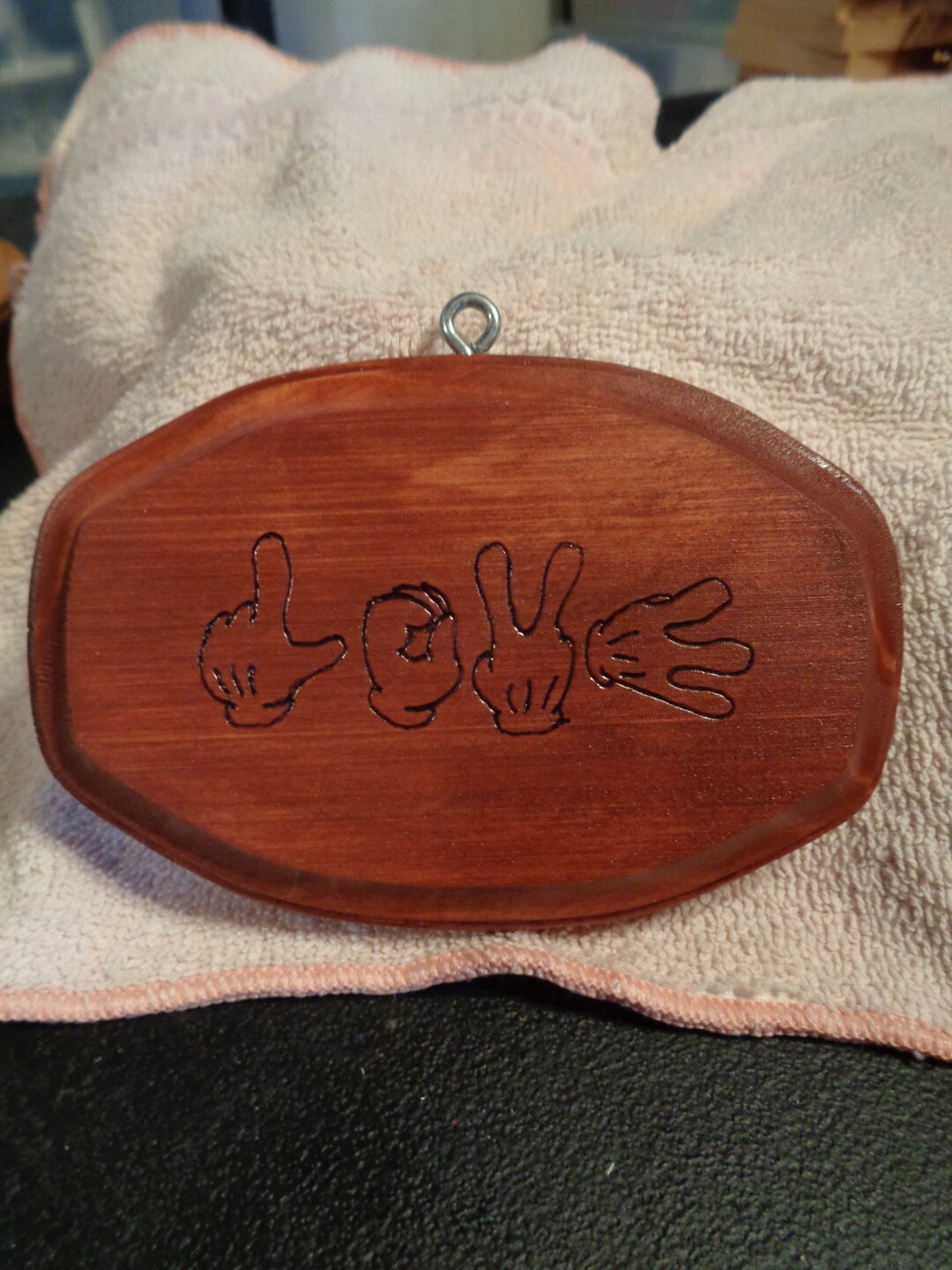 Wood Burned Sign Plaque Mickey Mouse Hand Love - Etsy