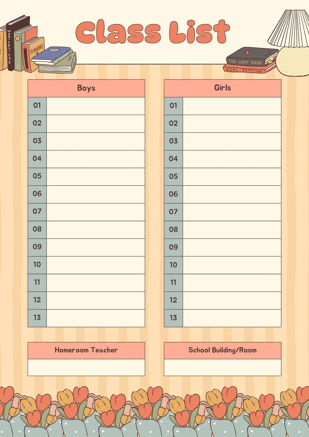 Classroom Name List Lined and Illustrative Style Template, Class Roster ...