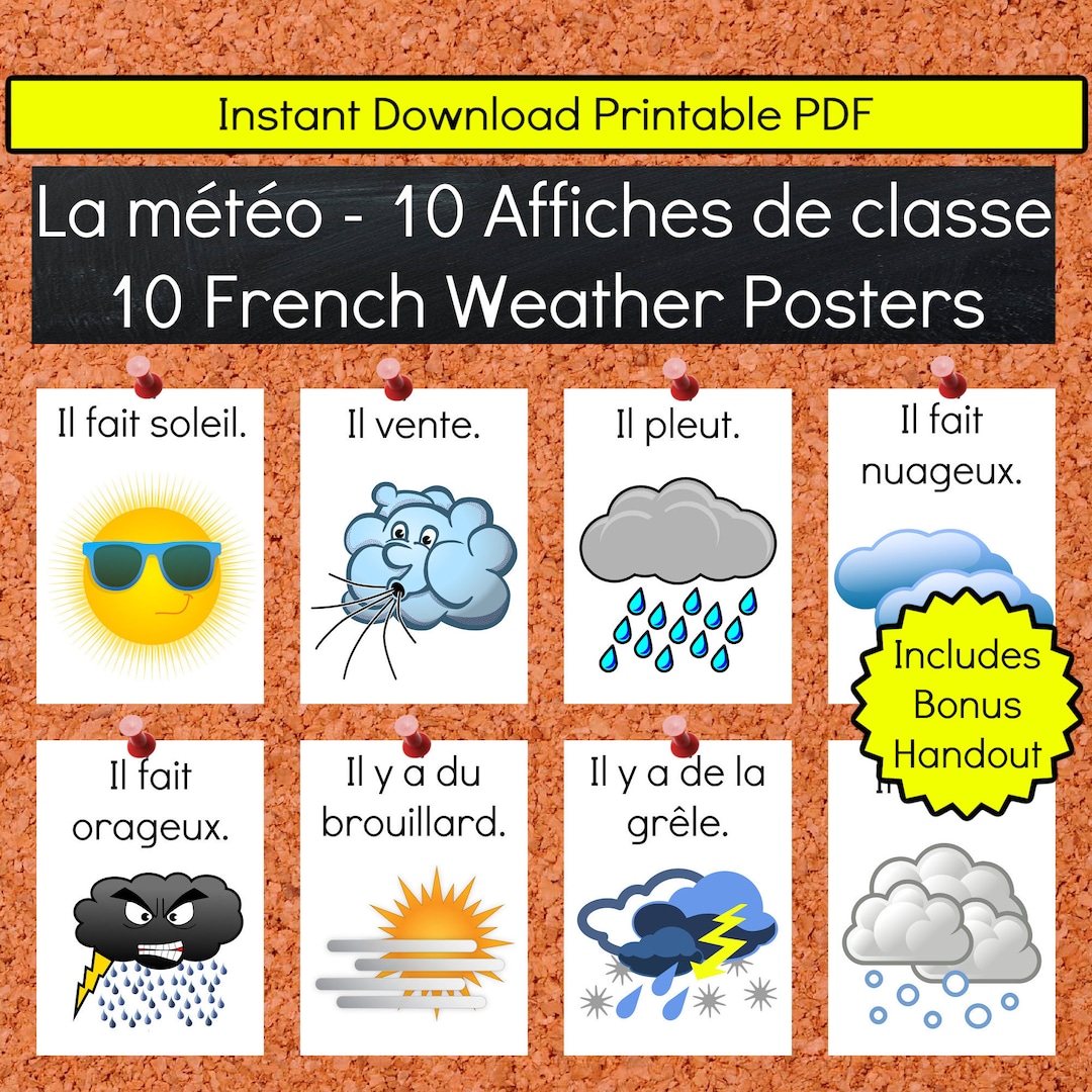 Météo French Weather Teaching Printable Resources Classroom Posters ...