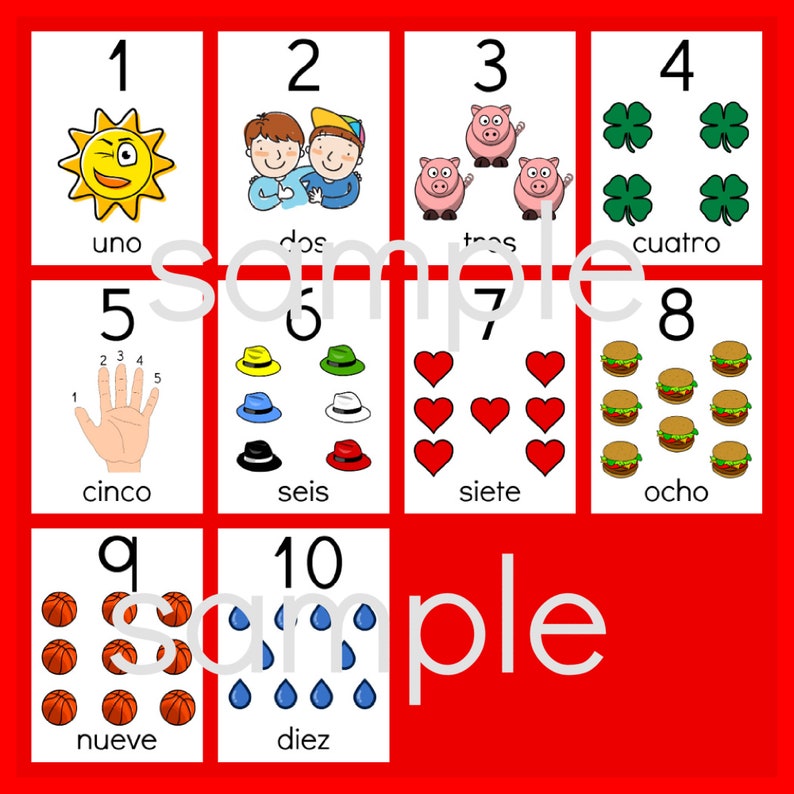 Spanish Wall Numbers Numeros 1-10 Classroom Decor Homeschool Printables ...