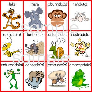 Spanish Emotions Feelings Flashcards Teaching Printable | Etsy