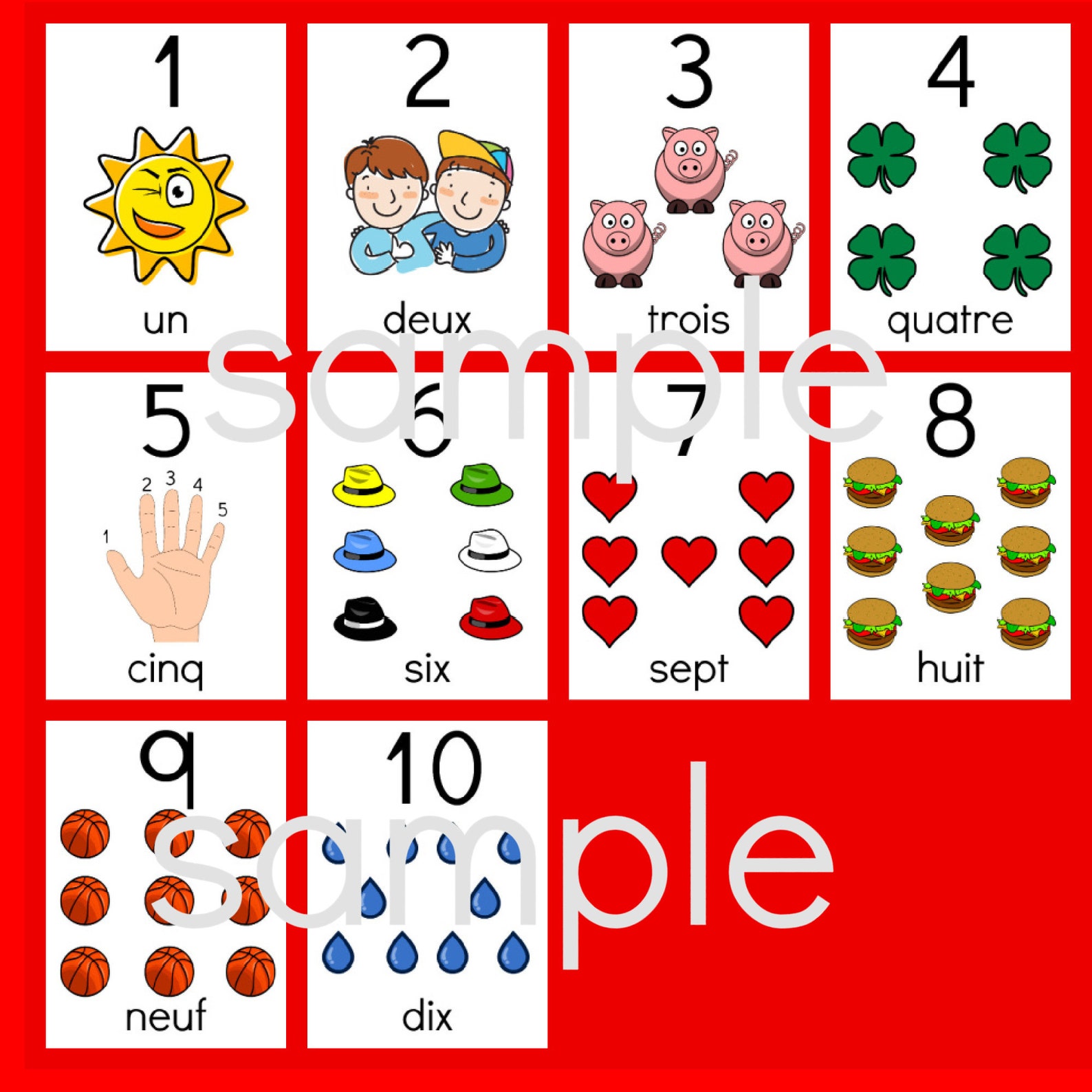 French Wall Numbers Nombres 1 10 Classroom Posters Decor Etsy