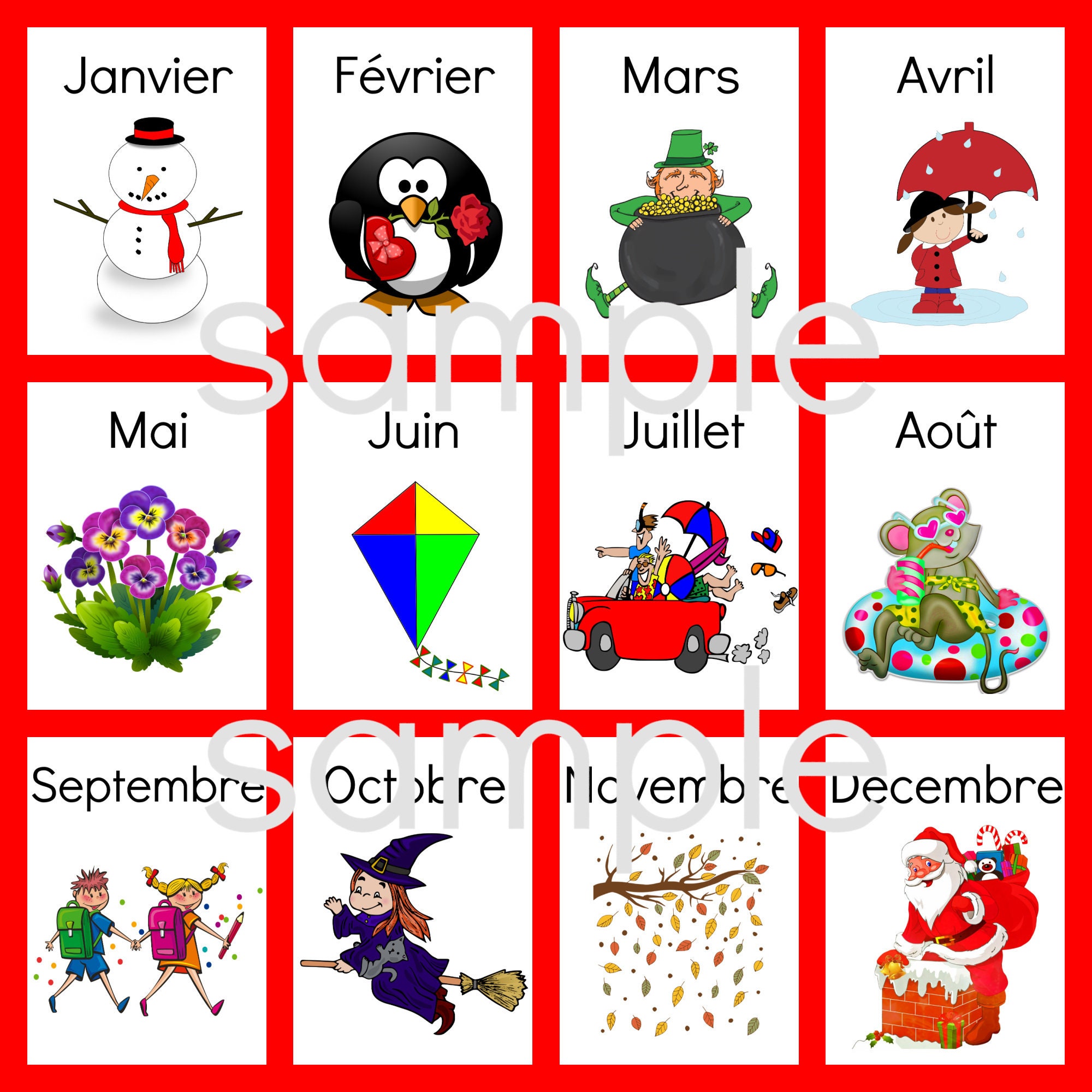 French Months of the Year Teaching Printable Resources Classroom Decor ...