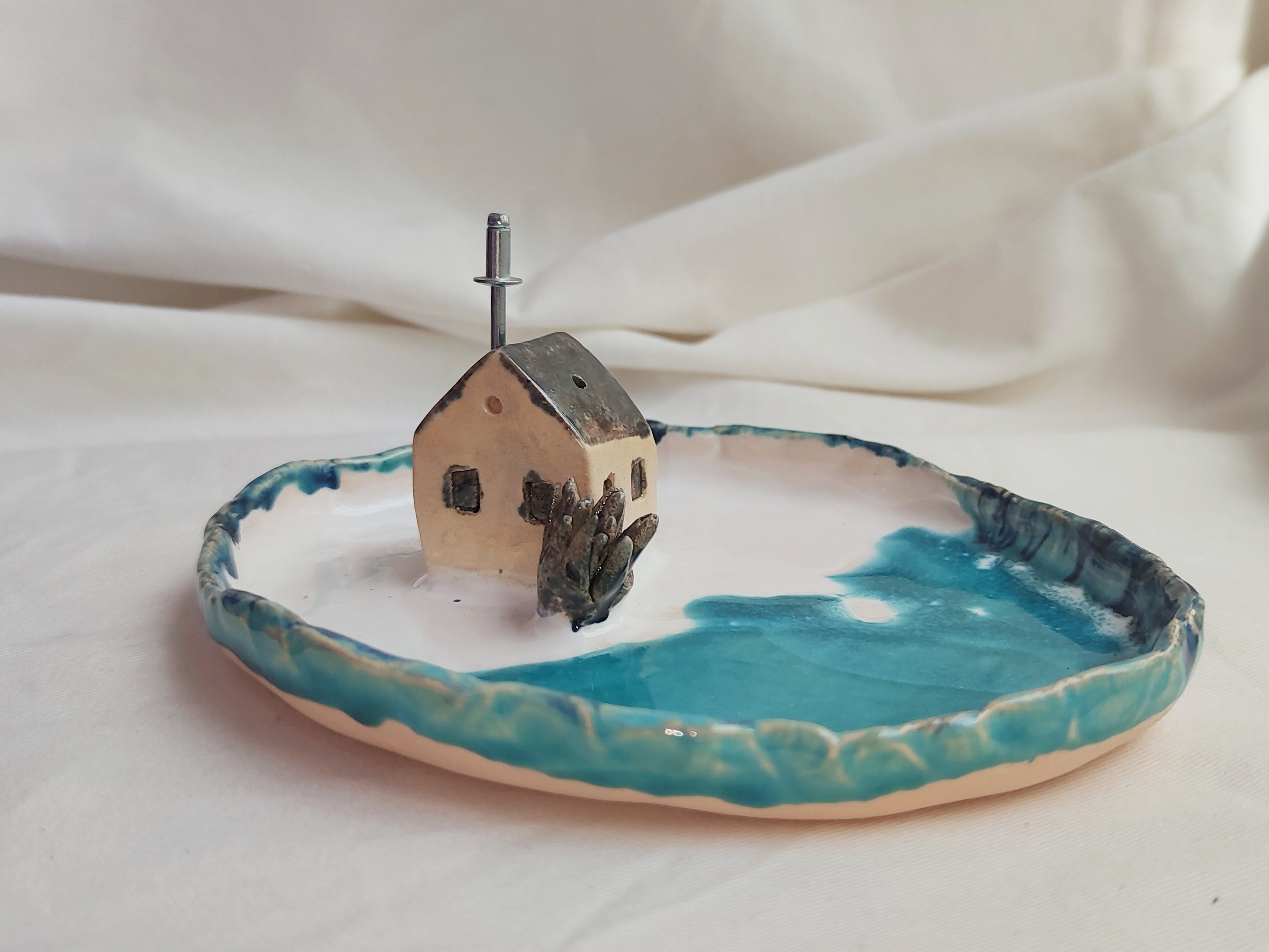 Ceramic incense holder Blue Stoneware incense stand | Etsy