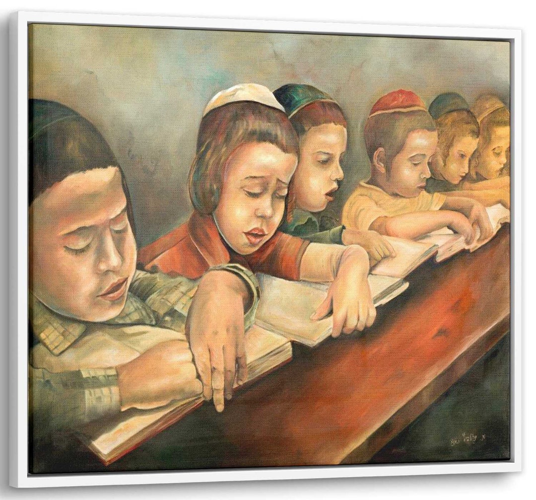 Jewish Children Learning Torah Painting - 28x28", Judaica Artwork - Etsy