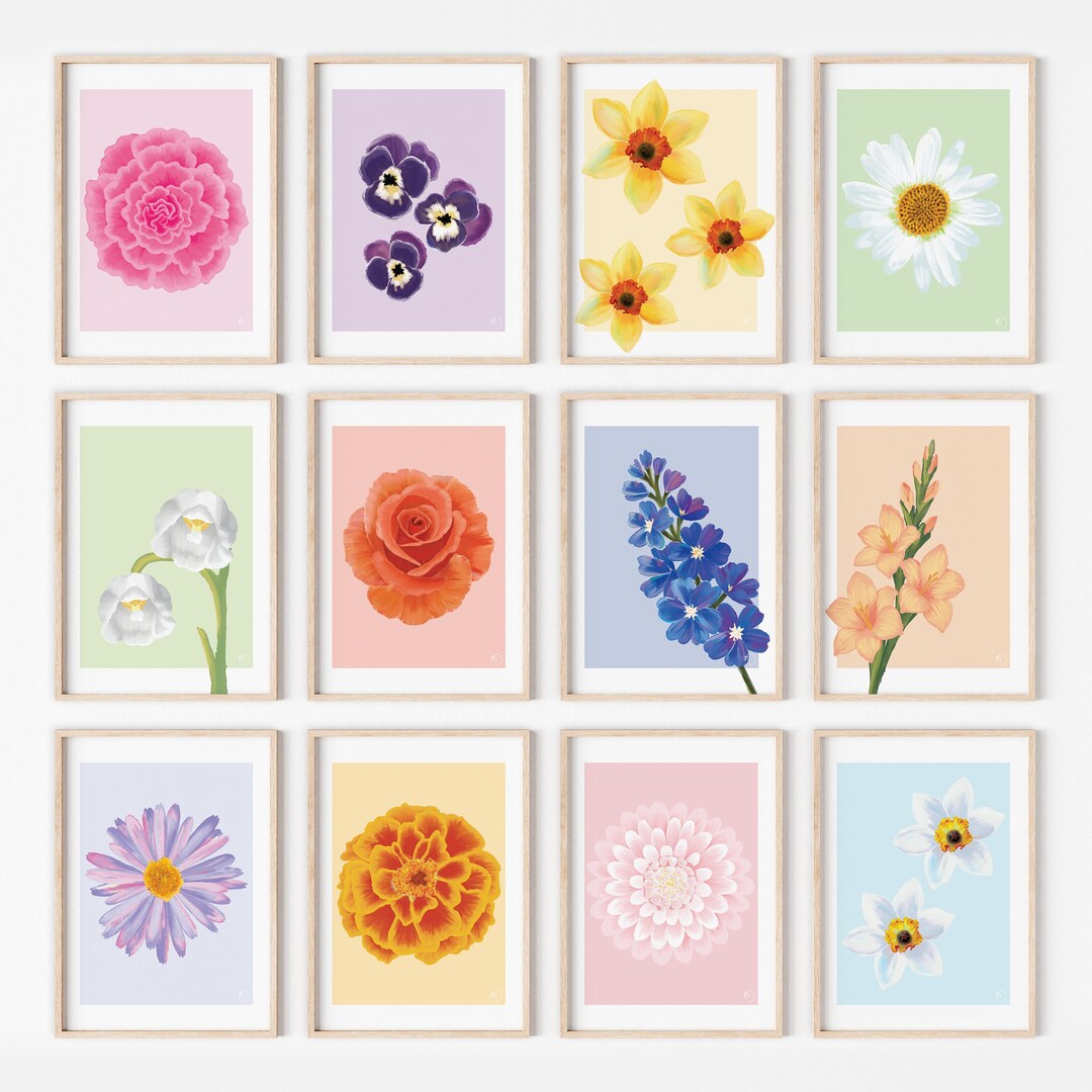 Birth Flower Digital Wall Art – 12-month Birth Flower Bundle – Birth ...