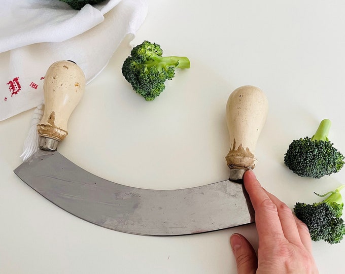 Antique Italian Herb Chopper ,primitive Mezzaluna Knife Wood Handles ...